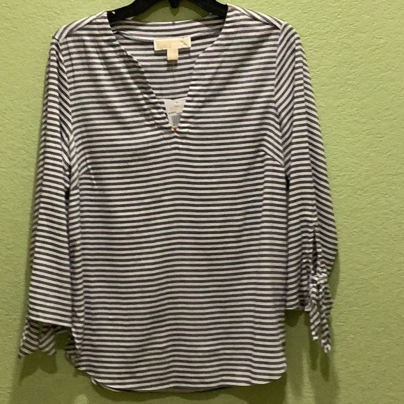 Michael Kors Tops Michael Kors Striped Woven Tie Sleeve Top S